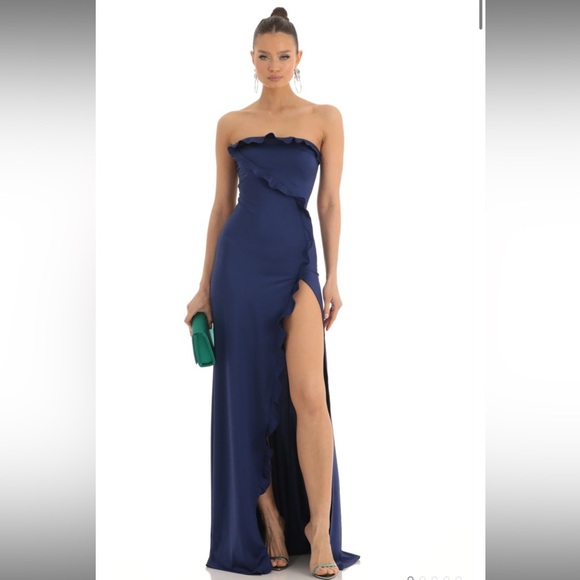 Lucy In The Sky Dresses Lucy In The Sky Annabel Strapless Maxi Dress In Navy Poshmark
